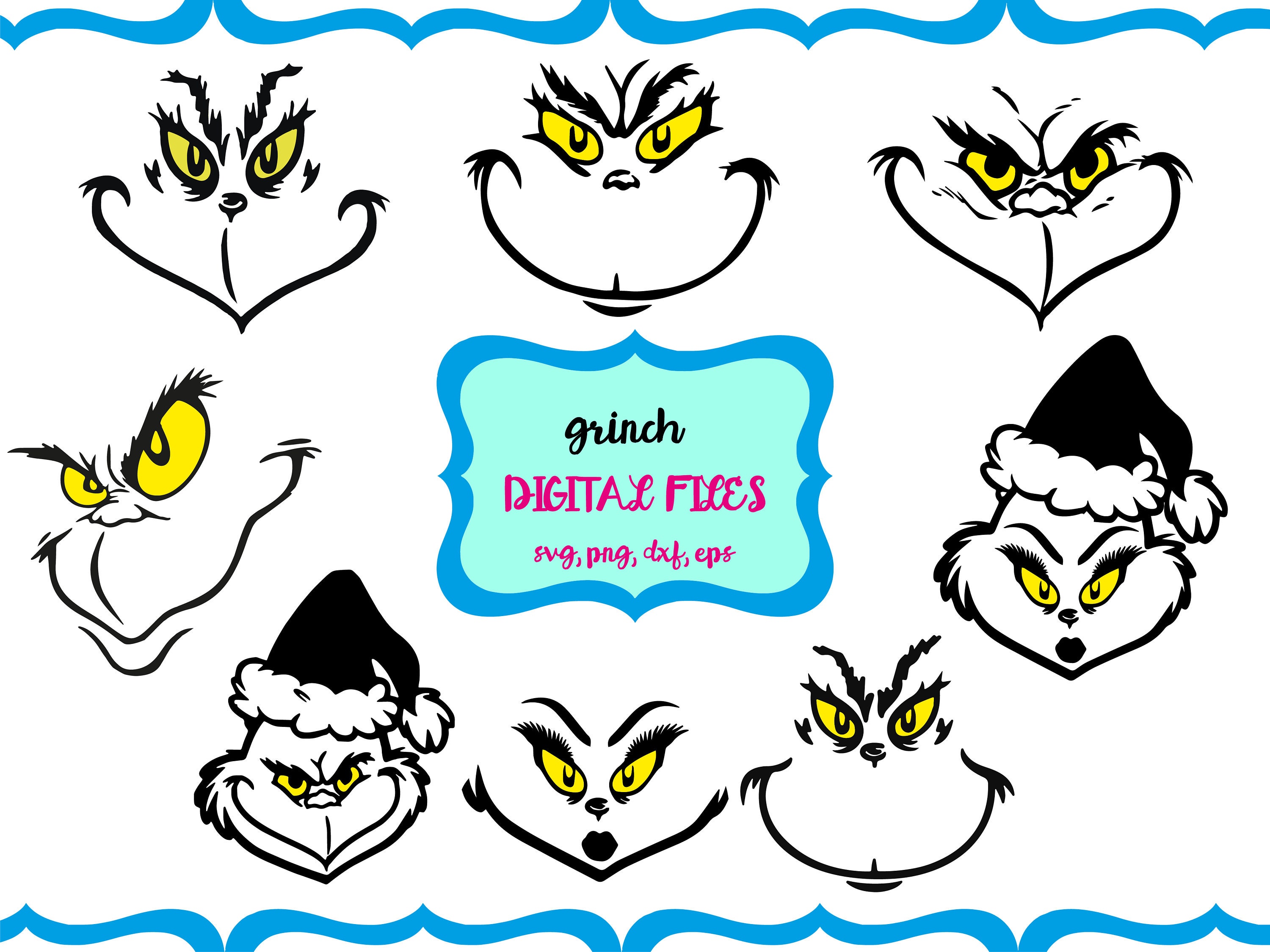 Grinch Face Svg Bundle Grinch Cute Face Frinch Silhouette - Etsy