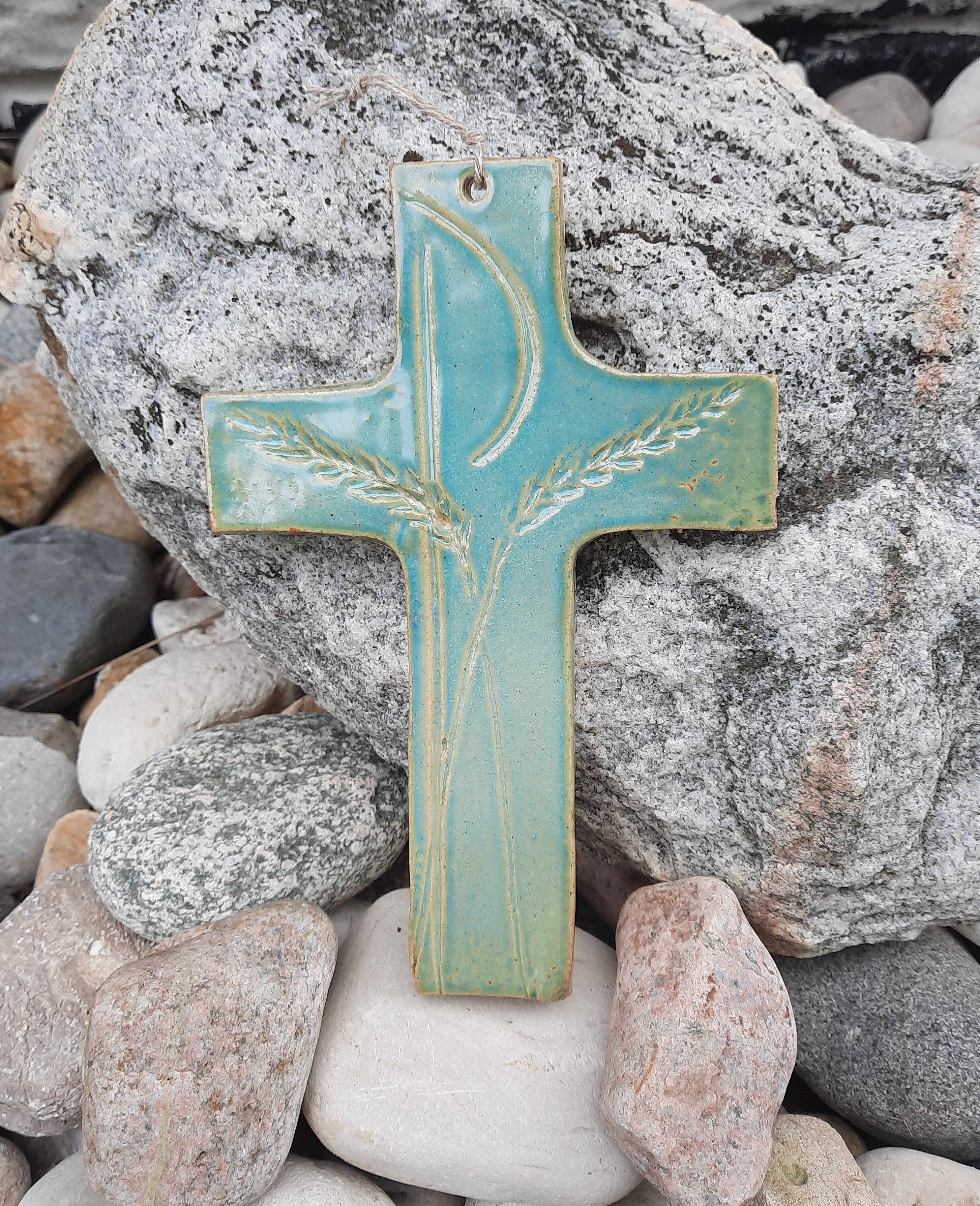 Artisan Made Stoneware Cross, Chi Rho symbol for Christ With Wheat ...