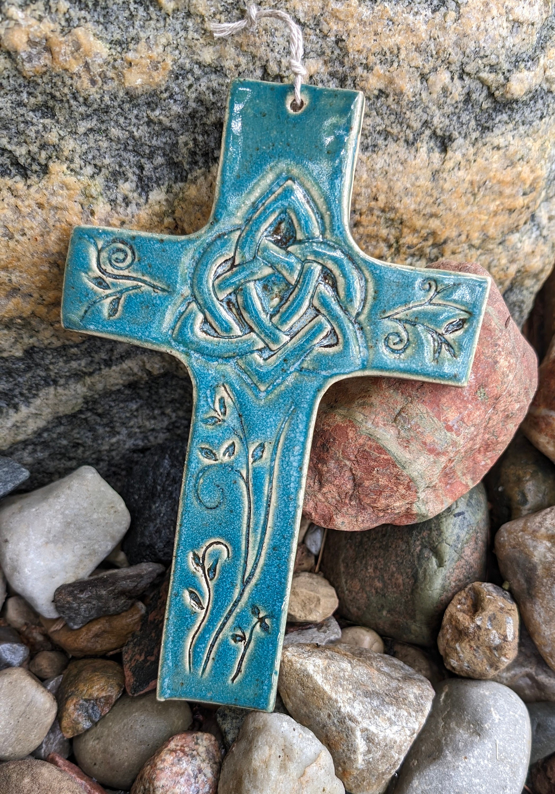 Handcarved Ceramic Cross. Celtic Style Intertwined Trinity Knot and ...