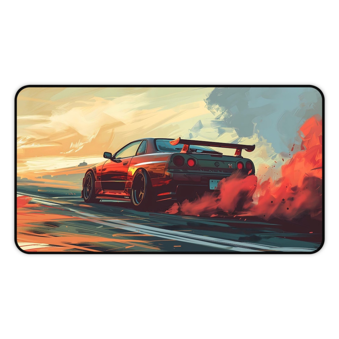 Nissan R34 GTR Desk mat, Car Gaming Mouse Pad, Full Desk Decor Accessory, Large Desk mat ...
