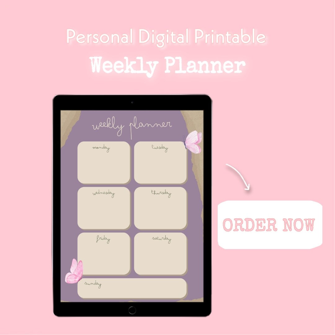 Butterfly Weekly Planner Page Printable Digital - Etsy