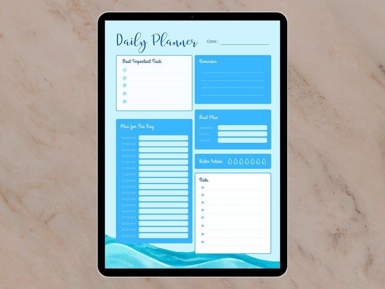 A5 Blue Beach Daily Planner Personal Digital Printable Daily Planner ...