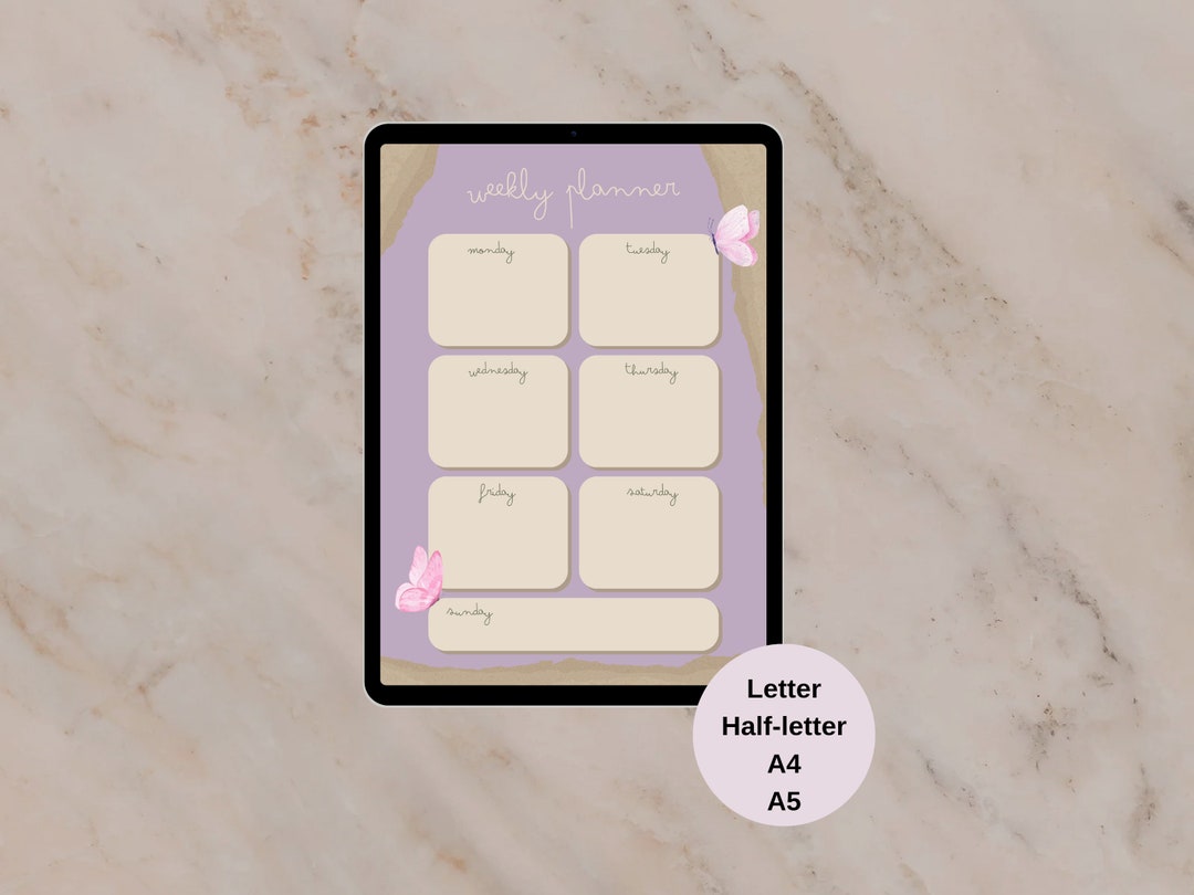Butterfly Weekly Planner Page Printable Digital - Etsy