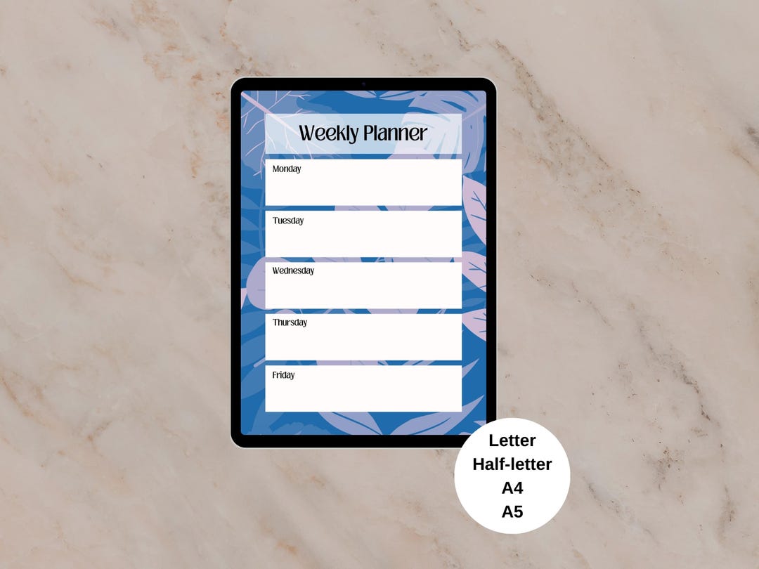 Undated Weekly Planner | 'blue Flower' Personal Digital Printable ...