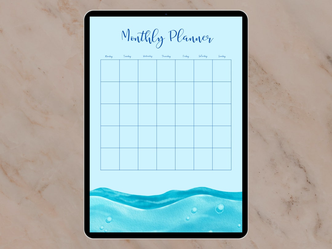 A4 Blue Beach Monthly Planner Personal Digital Printable Daily Planner ...