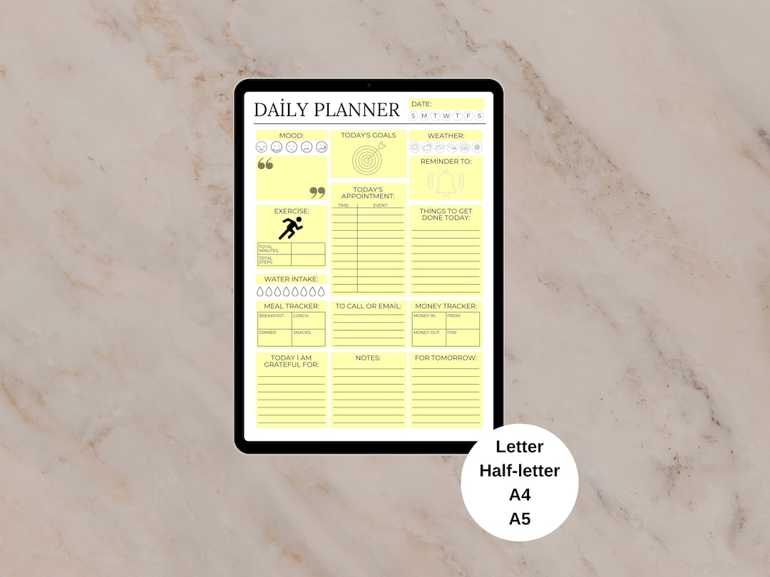 Yellow Daily Planner |personal Digital Daily Planner , Daily to Do ...