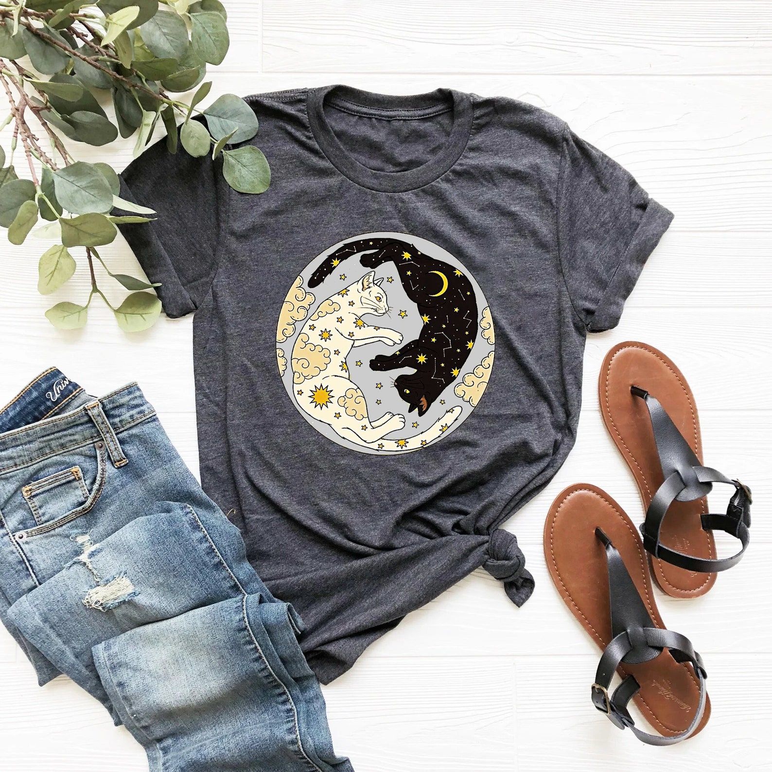 Cats and Moon Shirt, Celestial Cat Sweatshirt, Celestial Shirts, Moon ...