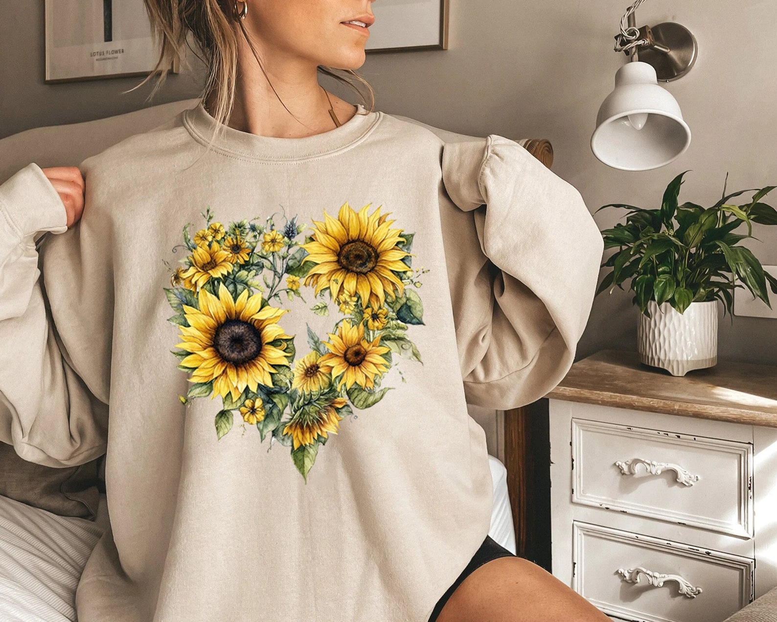 Sunflower Sweatshirts, Floral Long Sleeve Sunflower Sweatshirt, Flower ...