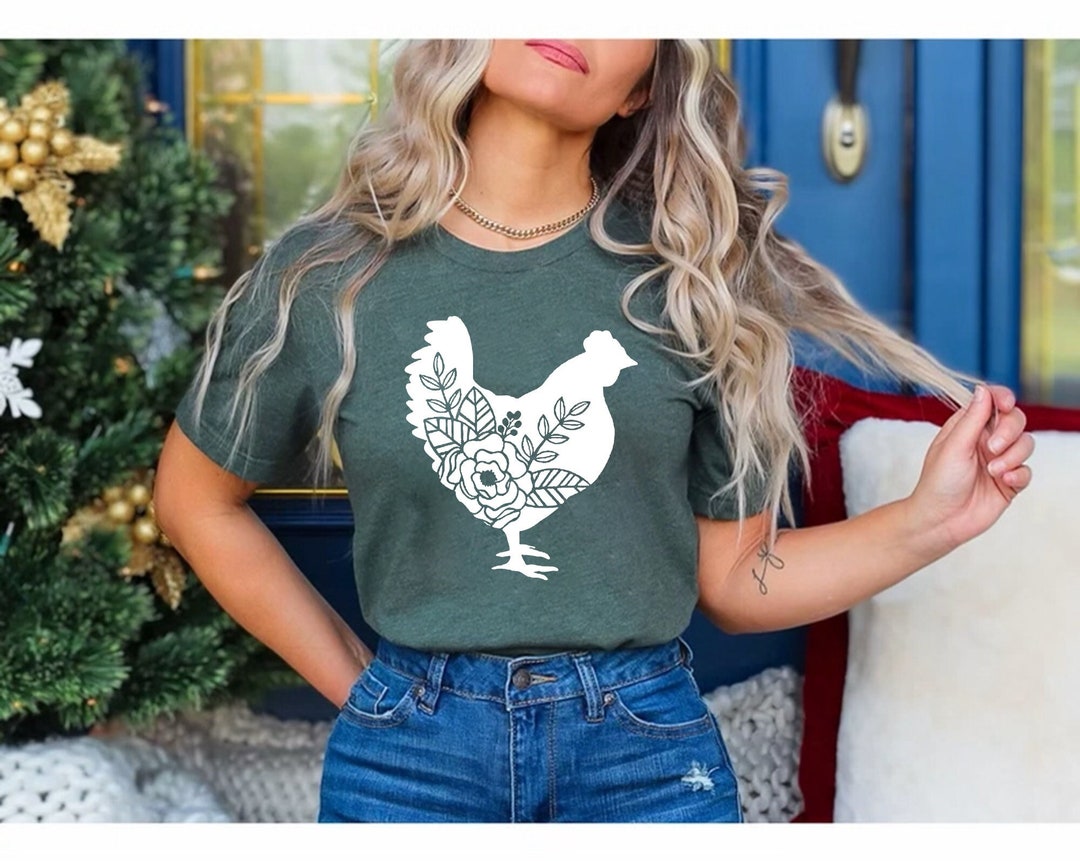 Floral Chicken Shirt, Chicken Shirt, Farm Shirt, Chicken Lover Shirt ...
