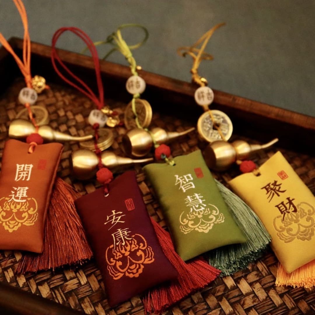 Vintage Chinese Brass Gourd Sachet With Five Emperor Coins Handwoven ...