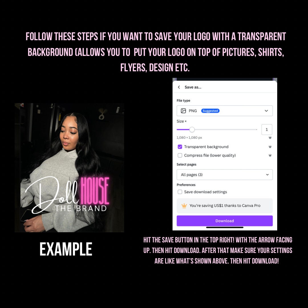 DIY Logo Set, DIY Logo, Canva Logo, Edit Yourself Logo, Glam Logo, Pink ...