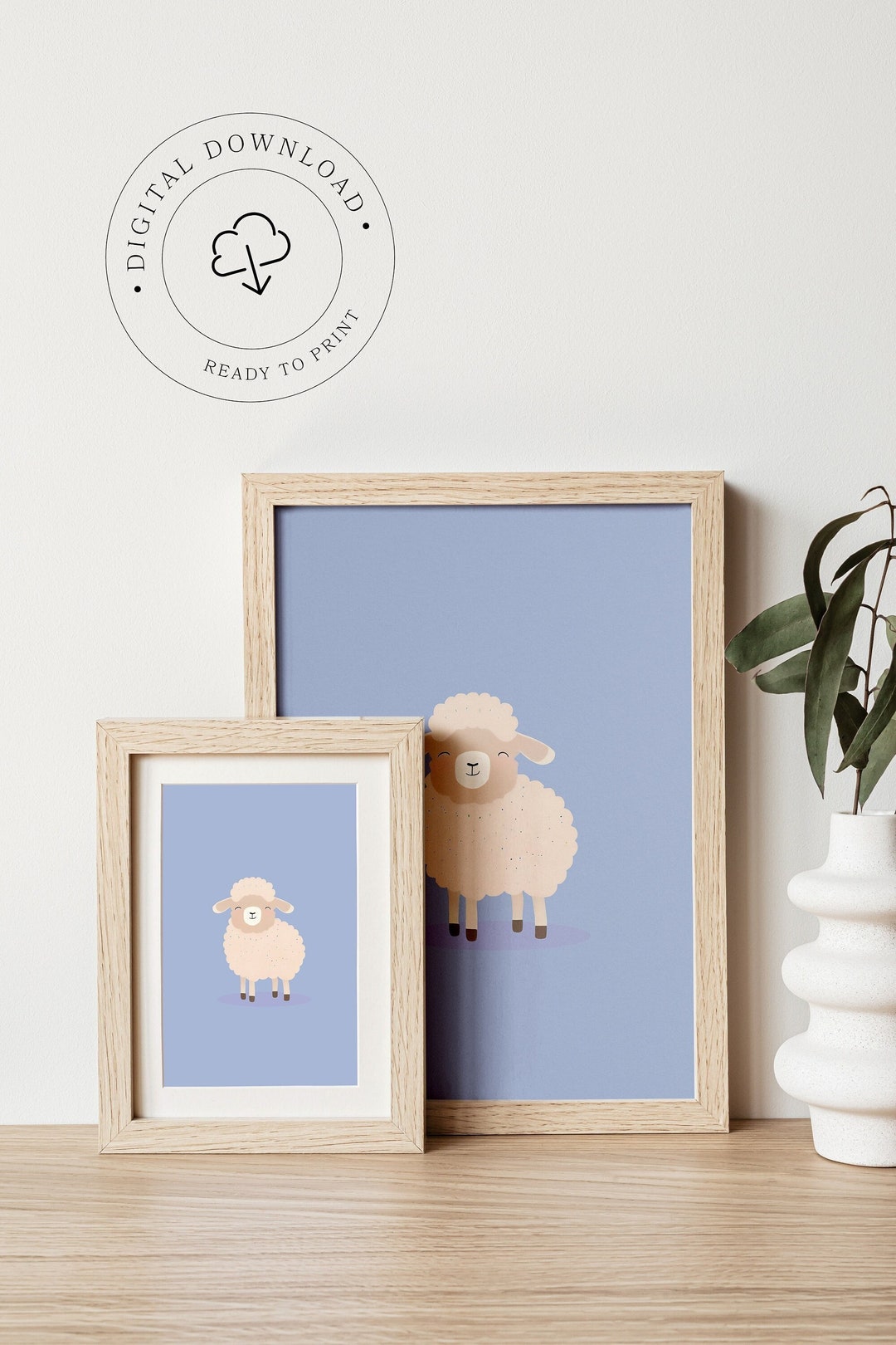 Baby Sheep on Blue Background / Kids Animal Poster / Children Wall Art ...