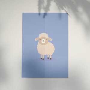 Baby Sheep on Blue Background / Kids Animal Poster / Children Wall Art ...