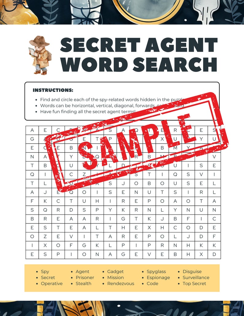 Secret Agent Activity Sheet for Kids Printable Spy Mission Fun Editable ...