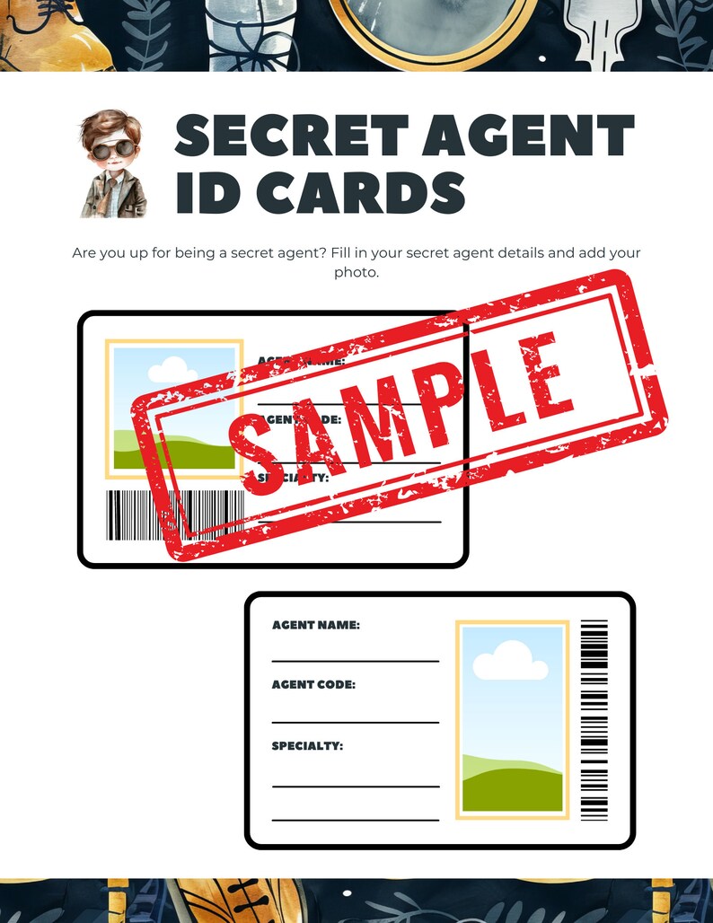 Secret Agent Activity Sheet for Kids Printable Spy Mission Fun Editable ...
