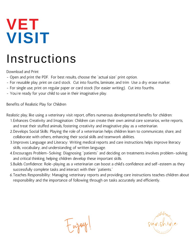 Vet Report Kids Printable - Etsy