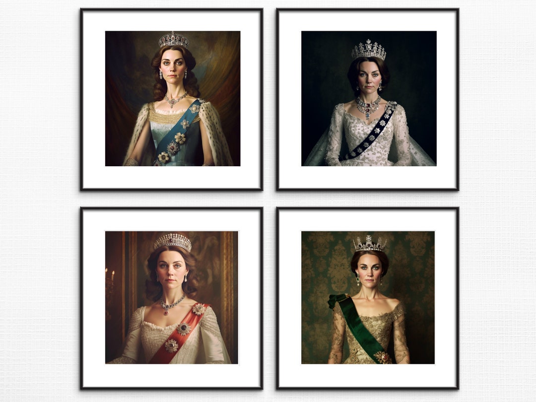 Kate Middleton Crowned as Queen in Formal Dresses Set of 4 Digital ...
