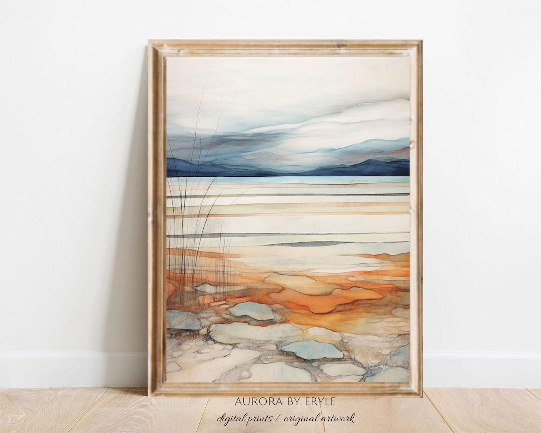 Abstract Lake Scene Wall Art, Modern Neutral Tones Watercolour ...