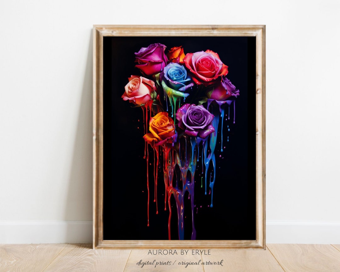 Dripping Colored Roses Printable, Vibrant Paint Splattered DIY Gift ...
