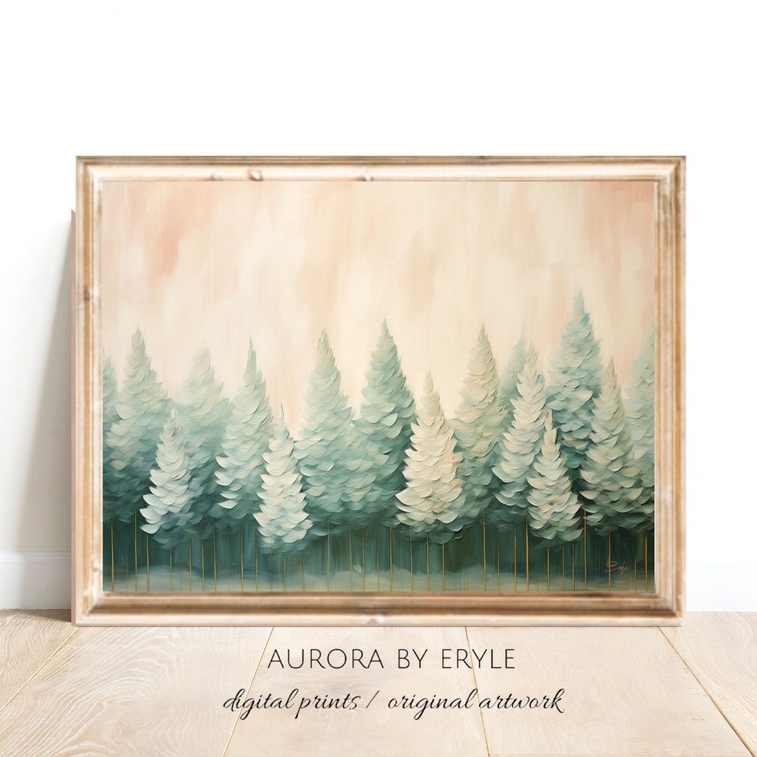 Pastel Spruce Trees Oil Painting, Evergreen Christmas Landscape DIGITAL ...