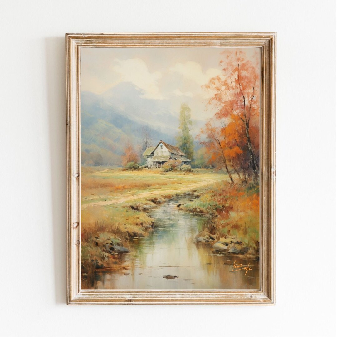 Rustic Fall Foliage Landscape Scene Vintage Autumn Homestead - Etsy