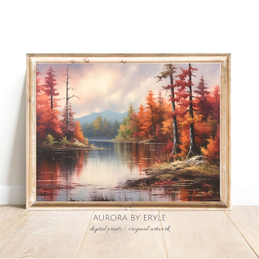 Vibrant Autumn Landscape Print Classic Fall Trees DIGITAL Oil - Etsy
