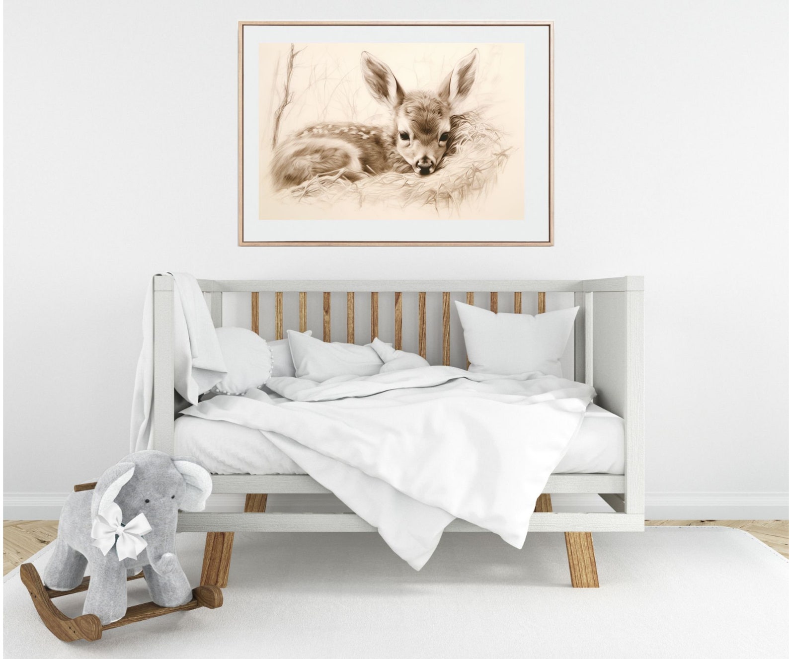 Autumn Fawn Sepia Drawing, Cute Baby Reindeer in Nature Pencil Sketch ...
