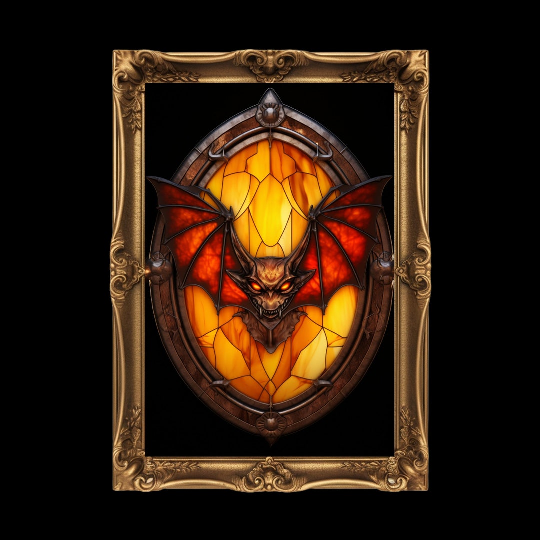 Vampire Bat in Stained Glass Oval Frame Wall Art, Classic Gothic ...