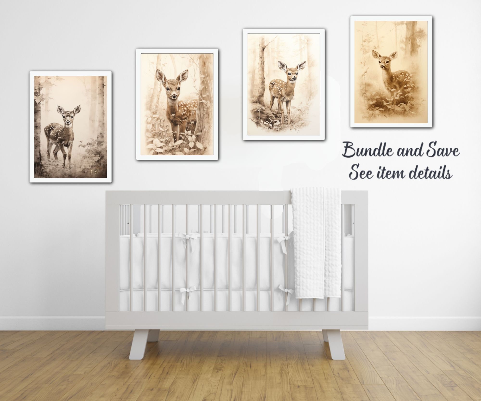 Autumn Fawn Sepia Pencil Sketch, Cute Baby Reindeer in Nature Drawing ...