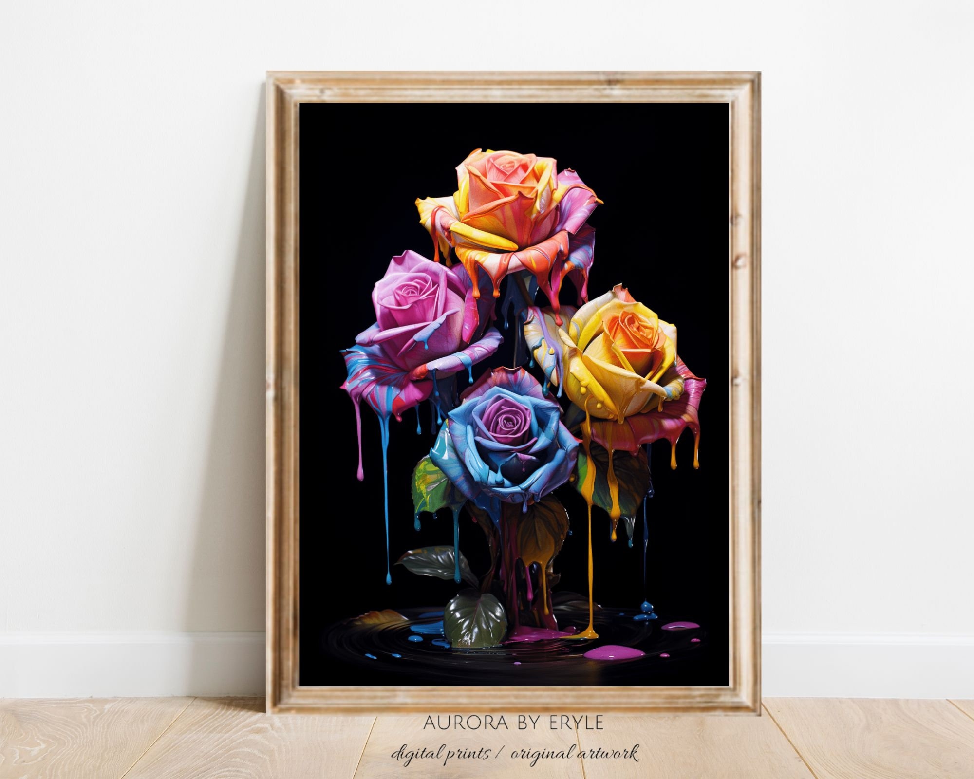 Multicolored Pastel Dripping Roses Print, Gothic Bleeding Roses ...