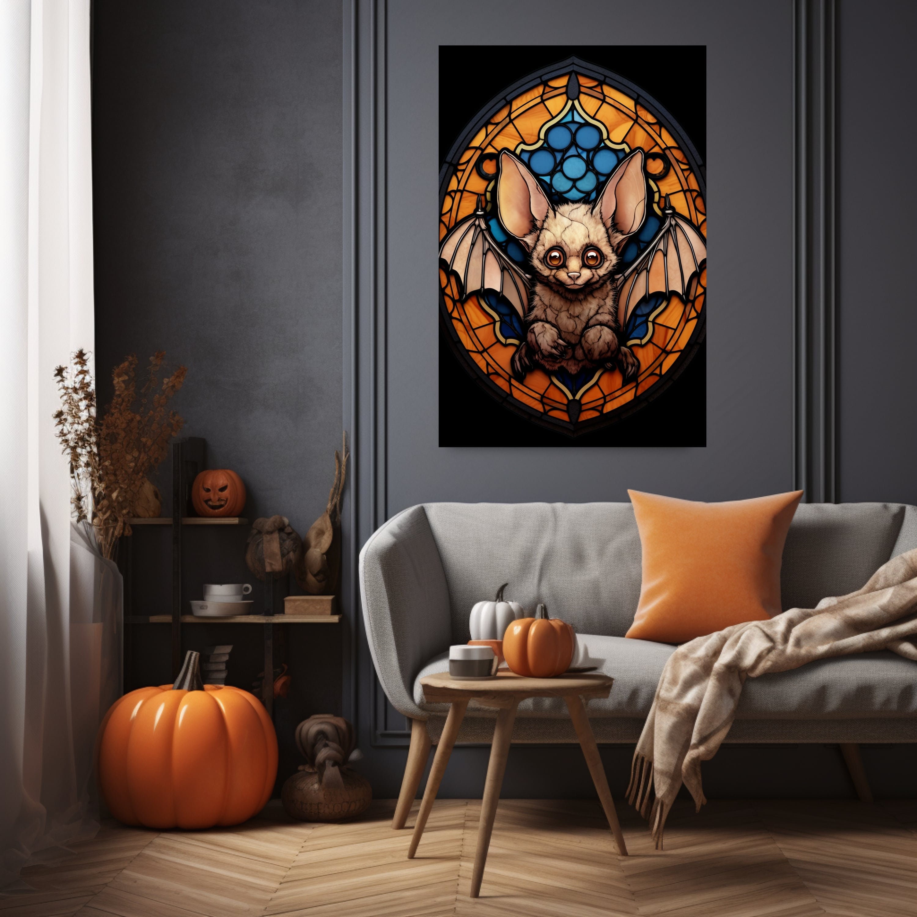 Baby Bat in Stained Glass Wall Art, Cute Cathedral Window Vampire ...