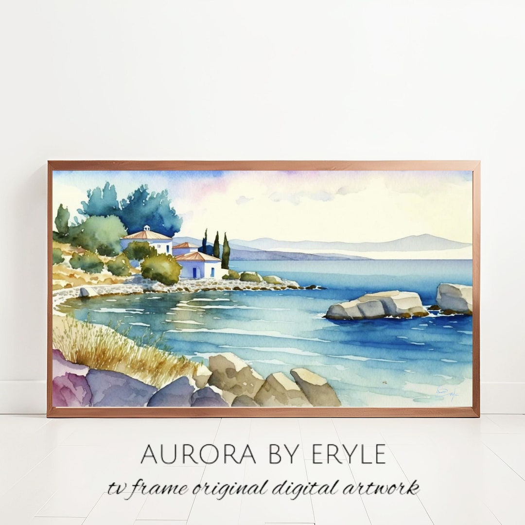 Aegean Coastal Villatv Frame Art for Samsung TV, Rocky Shores Digital ...