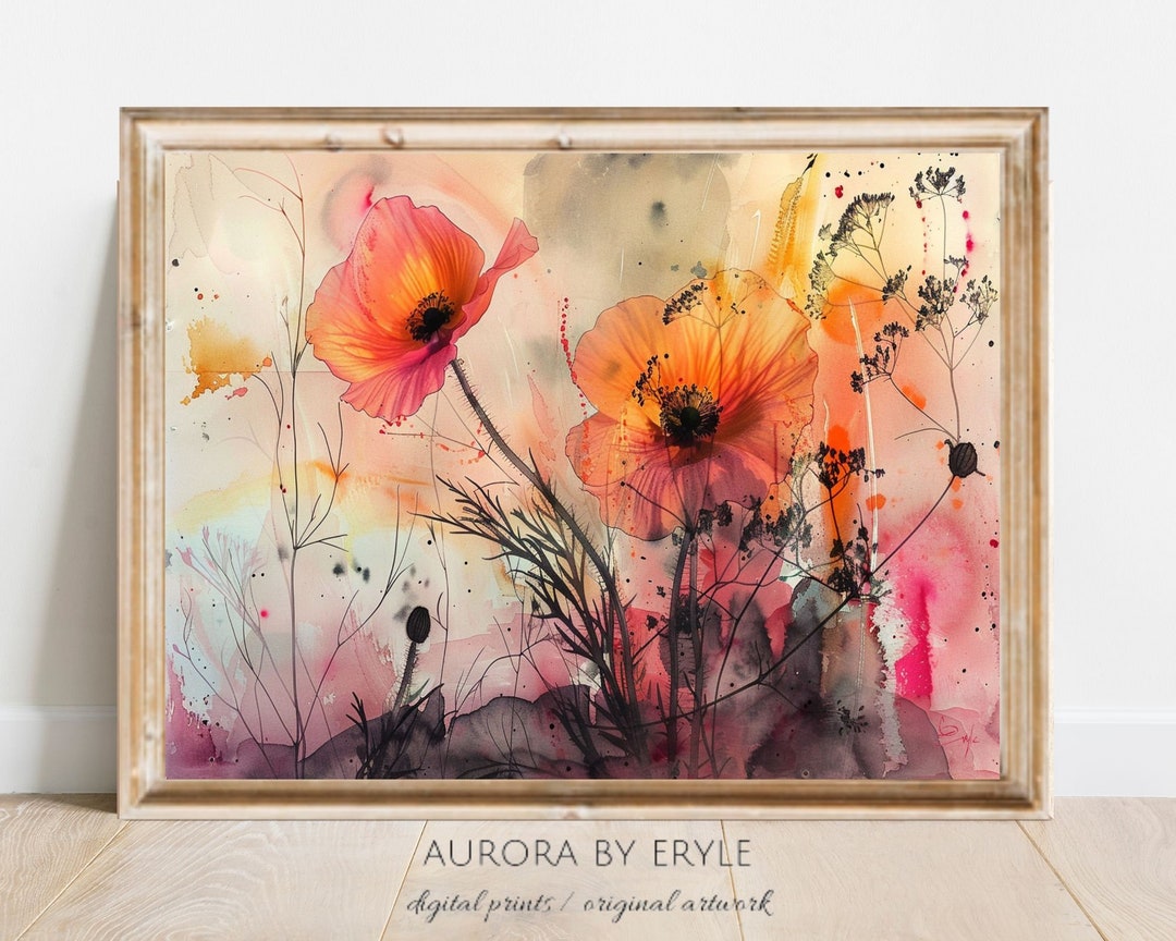 Abstract Wildflowers Watercolor Wall Art, Contemporary Multicoloured ...