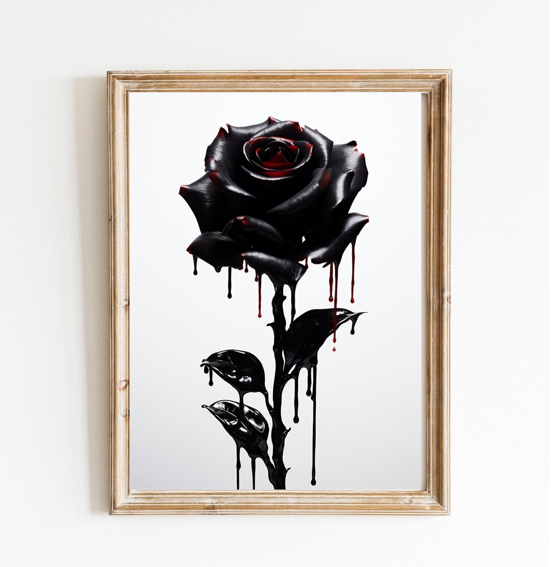 Black Bleeding Rose Wall Art, Dark Academia Dripping Flower Printable ...