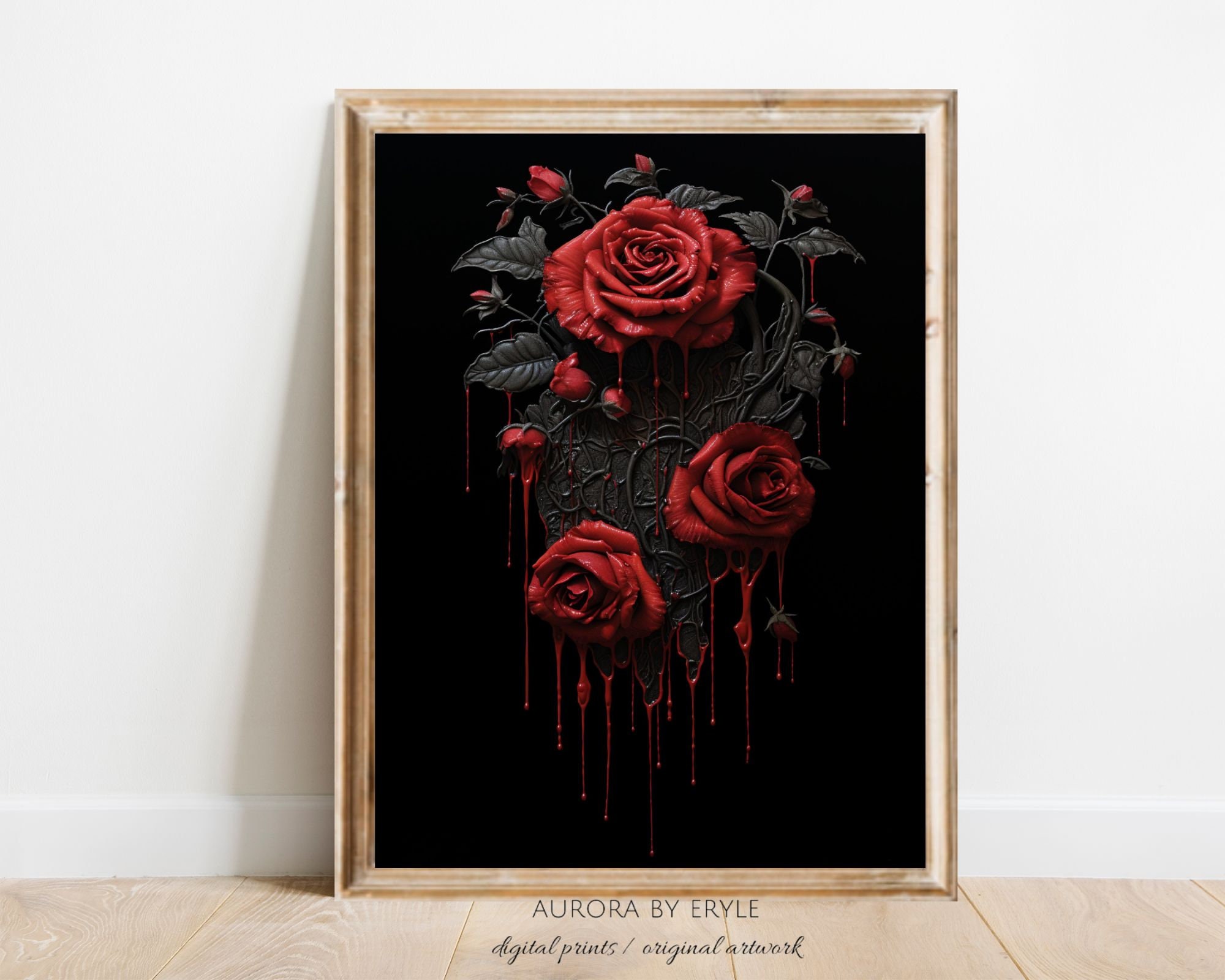 Bleeding Red Roses Printable Wall Art, Dark Dripping Roses, Gothic Chic ...