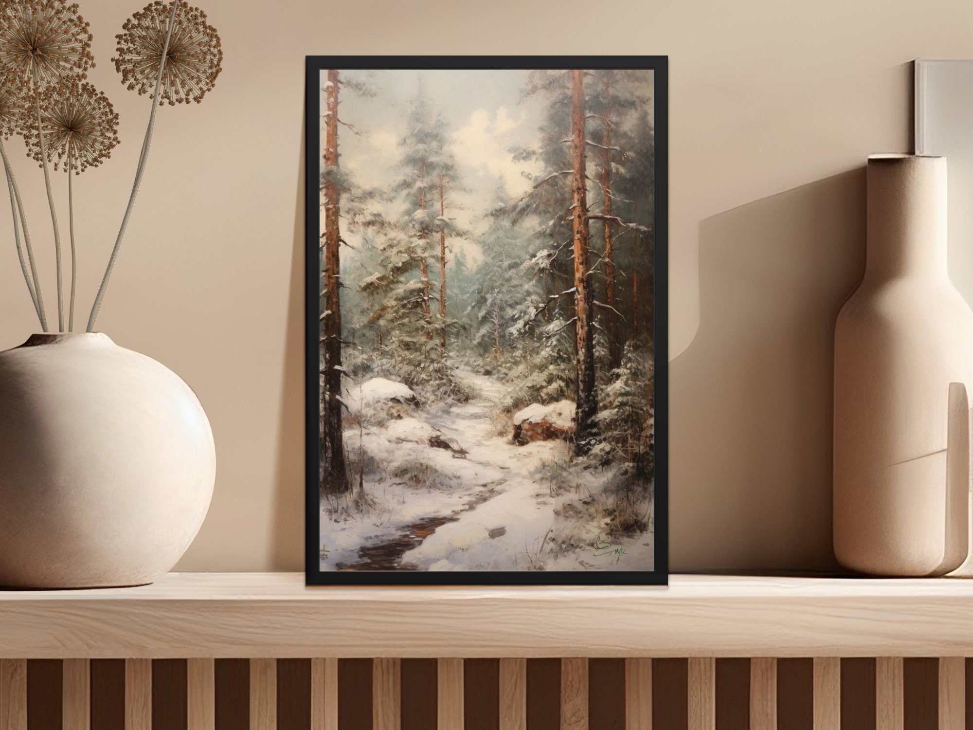 Early Winter Forest Scene Wall Art, Rustic Snowy Landscape Print ...