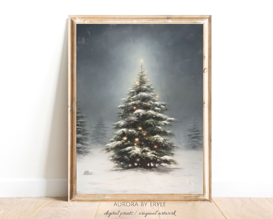 Christmas Tree Oil Painting, Spruce Trees in a Snowy Landscape Print ...