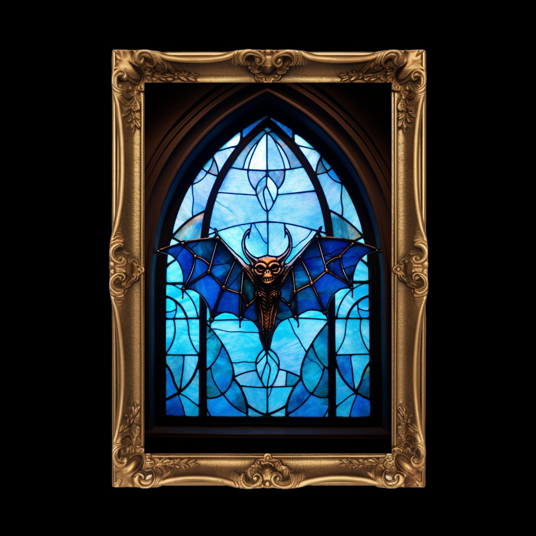Bat Blue Stained Glass Print, Goth Bat Lover Gift, Halloween Decor ...