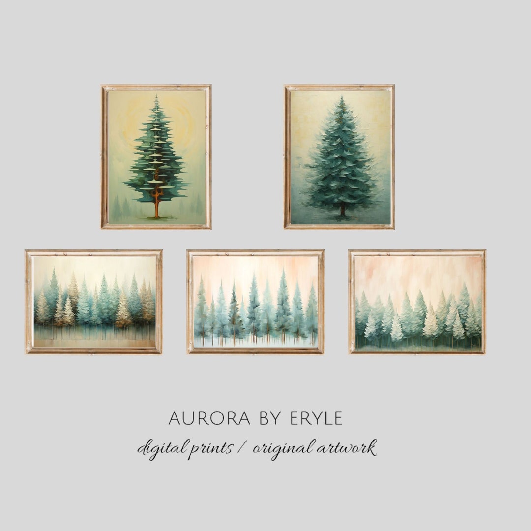 Gallery Set of 5 Abstract Christmas Tree Printables, DIGITAL Pastel ...