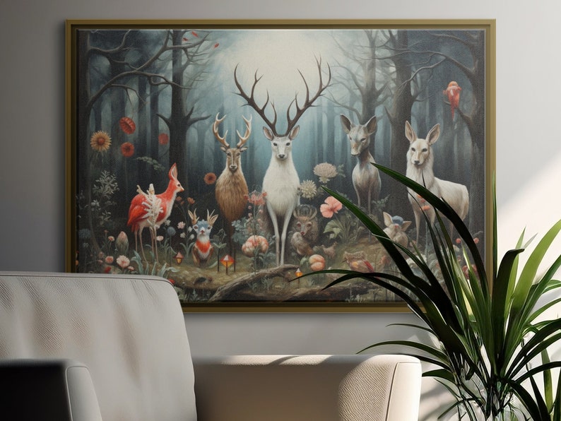Christmas Animals in a Forest Oil Painting, Magical Abstract Realism ...