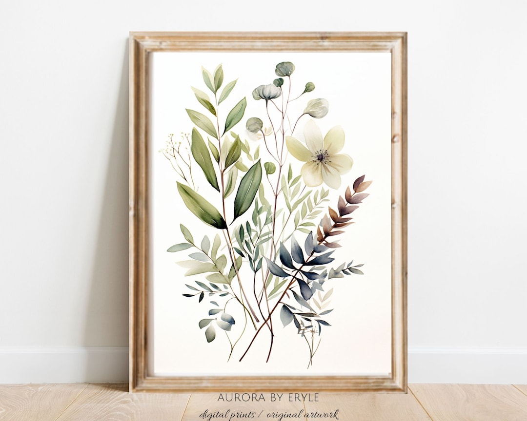 Cottagecore Watercolour Wildflowers Print, Plum & Sage Green Botanical ...