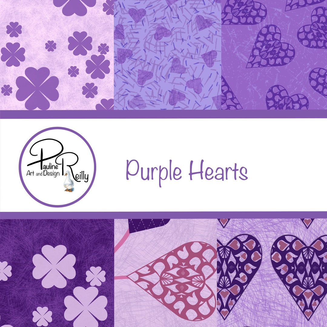 Hand Drawn Purple Hearts Paper, Valentine's Scrapbooking (12x12 Inch ...