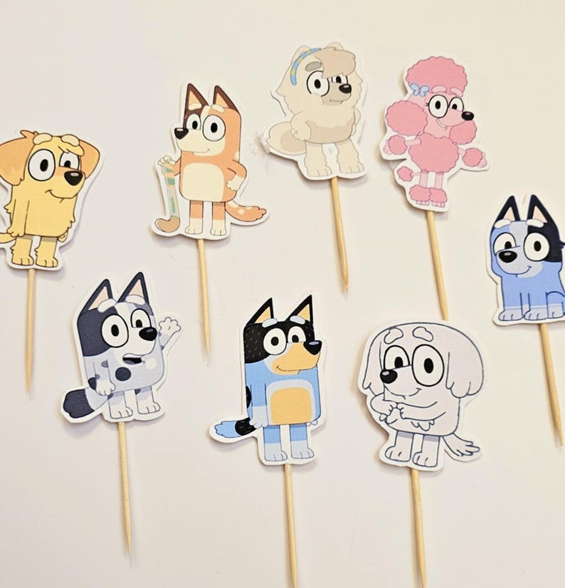12 of Bluey Cup Cake Toppers Bluey Theme Cup Cake Toppers... - Etsy