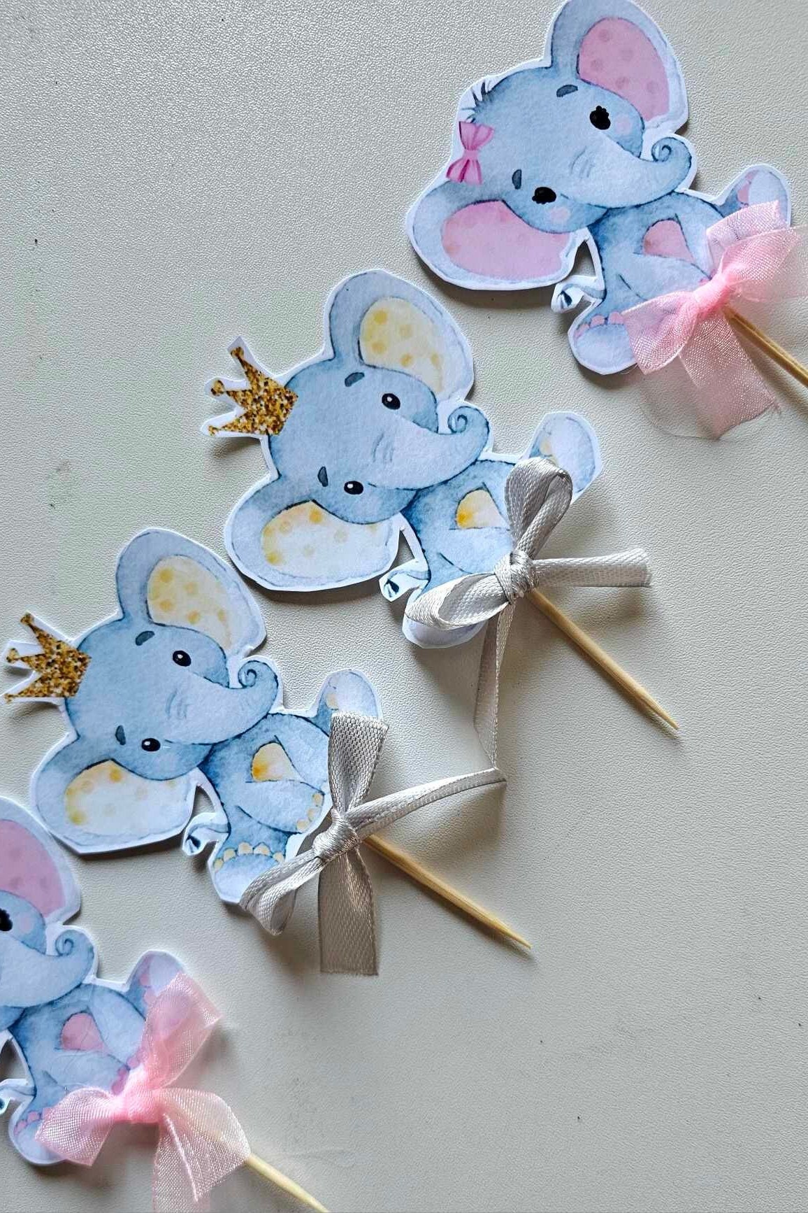 Topper de cupcake de elefante azul rosa, topper de elefante, topper de ...