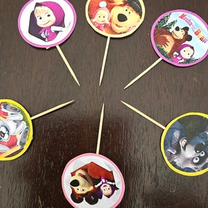 Masha and Bear CUP CAKE TOPPERS, Masha and Bear Theme Cup Cake Toppers ...