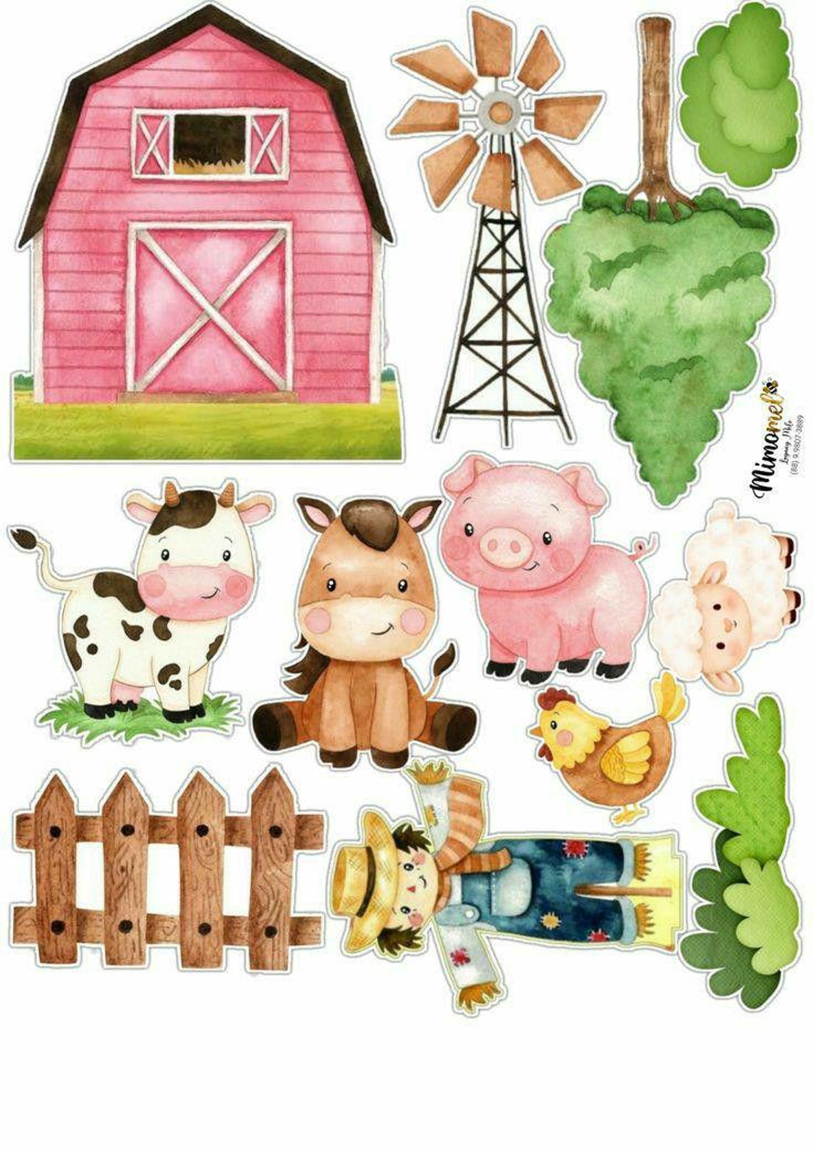 12 of Farm Theme Large Cup Cake Toppers Farm Animal Tree Cup Cake ...