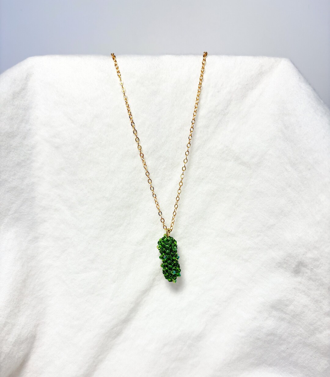 Beaded Green Pickle Necklace, Green and Red Jewelry, Seed Bead ...