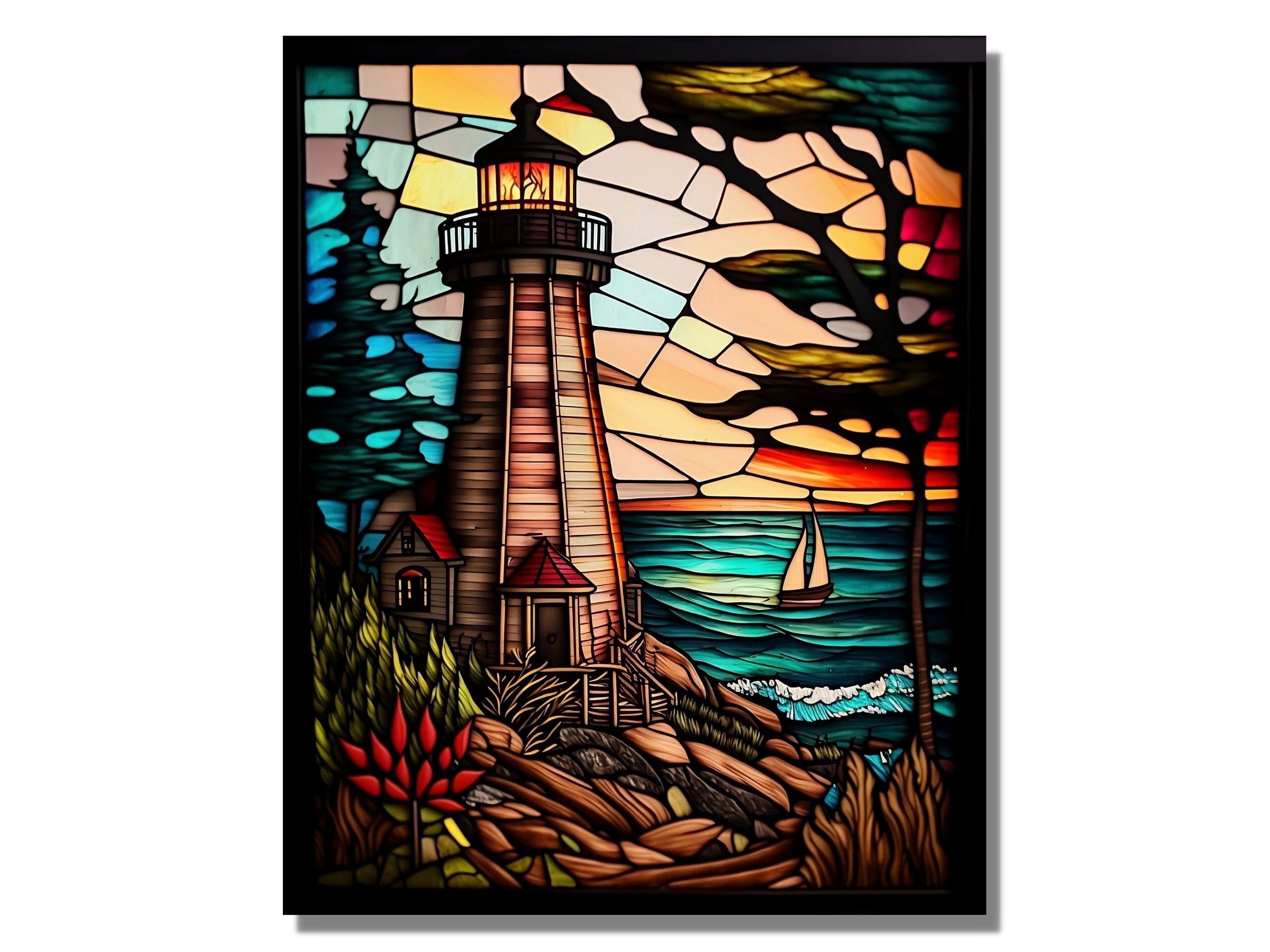 Stained Glass Design Art Lighthouse Painting Gift-wall - Etsy
