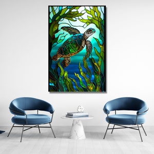 Stained Glass Wall Painting Art Sea Life Turtle, Stain Glass Window ...