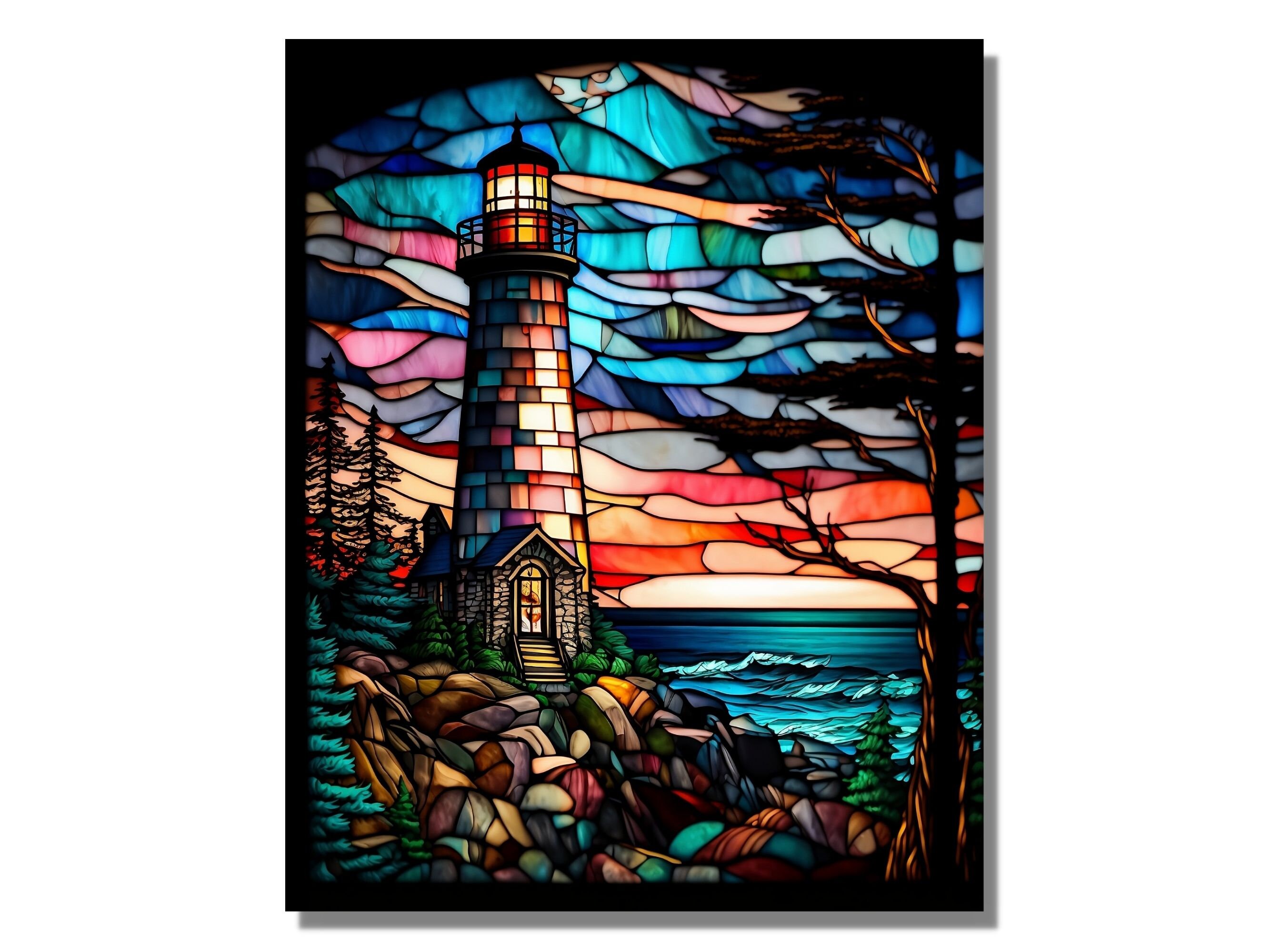 Stained Glass Design Art Lighthouse Painting Gift-wall - Etsy